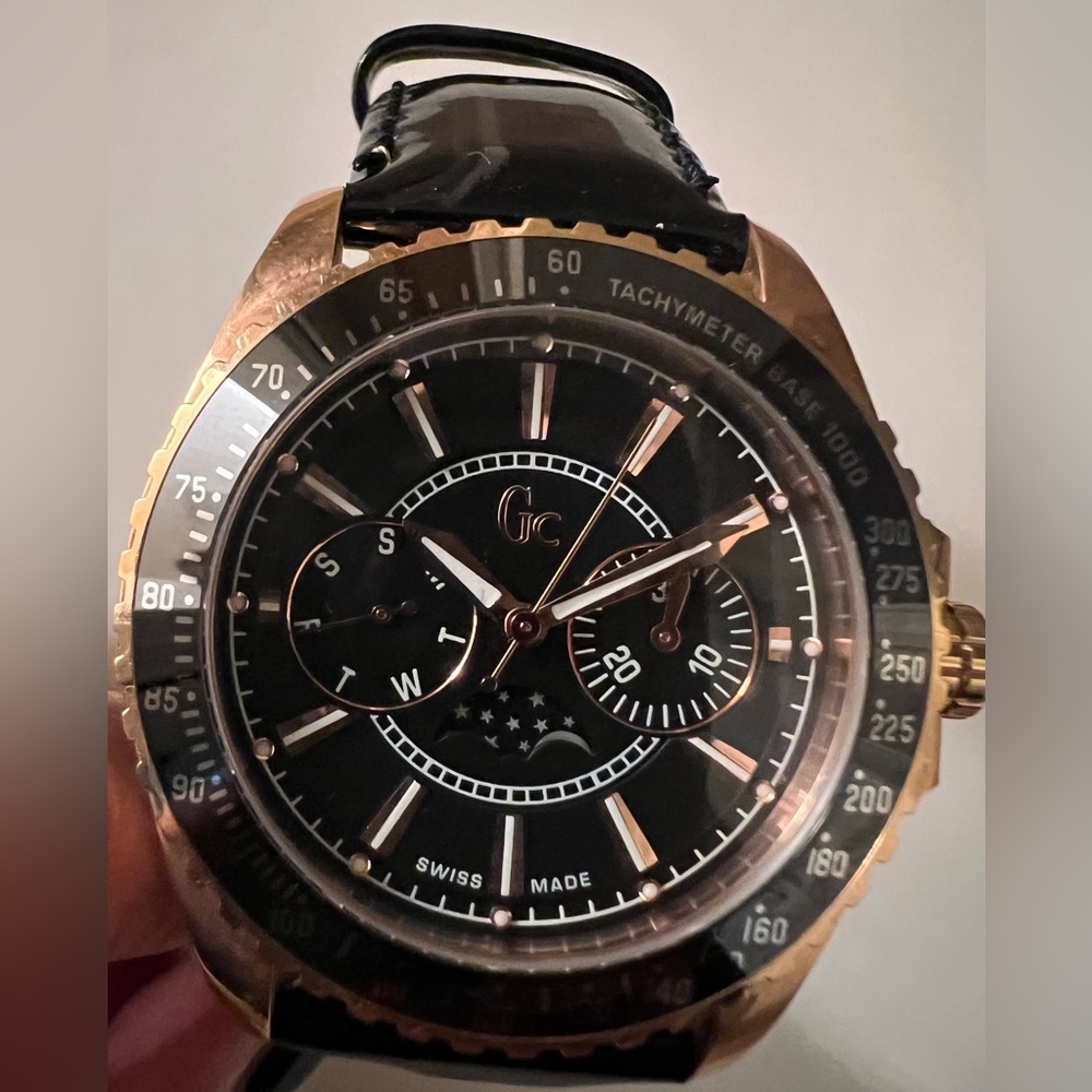 Guess Collection Swiss Made Black Patent Leather Rose… - Gem